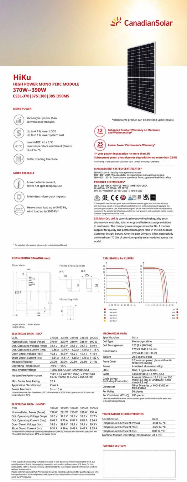 Canadian Solar Panel HiKu 370W 375W 380W 385W 390W - Maxbo Solar
