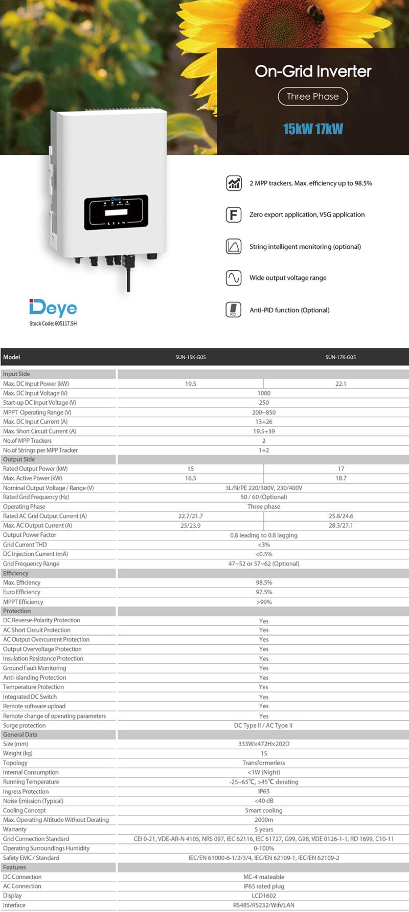 Deye On Grid Solar Inverter 17kW 15kW - Maxbo Solar