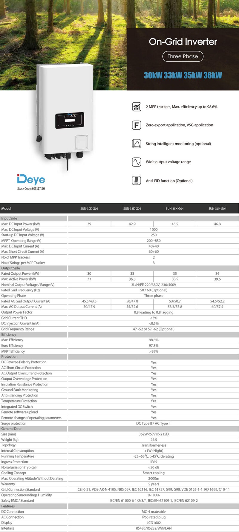 Deye On Grid Solar Inverter 35kW 30kW 33kW 36kW - Maxbo Solar
